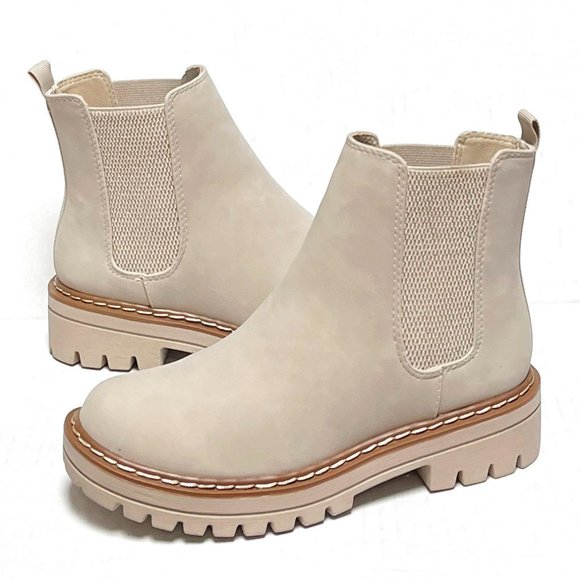 Shoes | New Womens Sand Beige Round Toe Chelsea Combat Ankle Boots ...